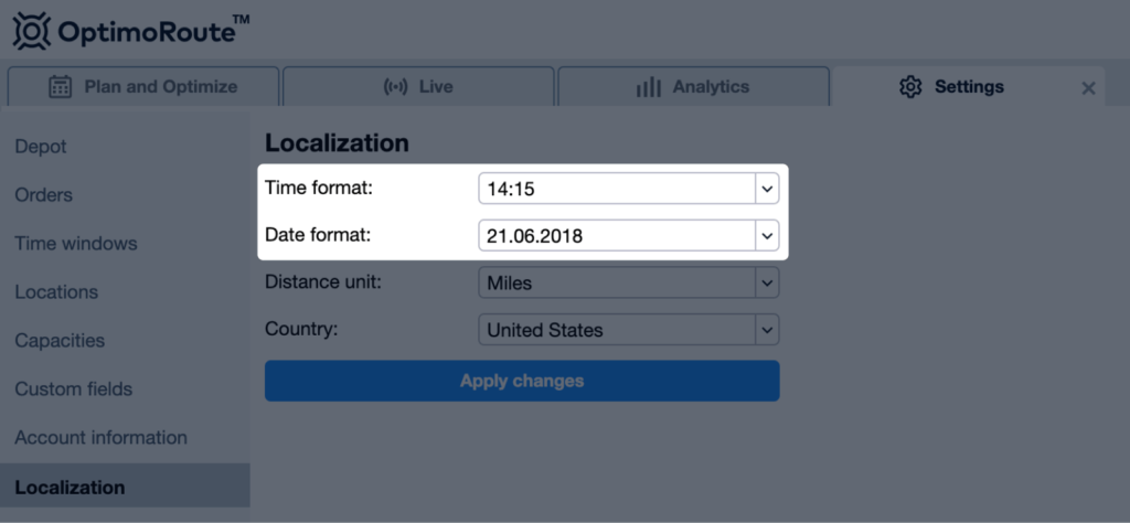 Configuring Date And Time Format OptimoRoute Configuring Date And Time Format OptimoRoute
